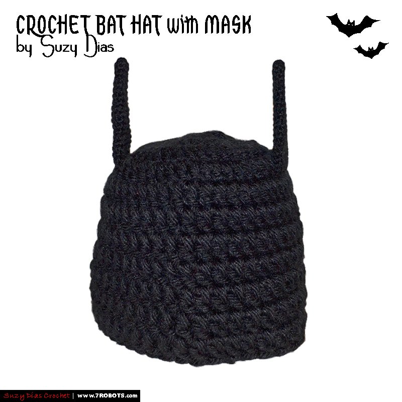Crochet Bat Hat With Mask Handmade by Suzy Dias for 7 Robots