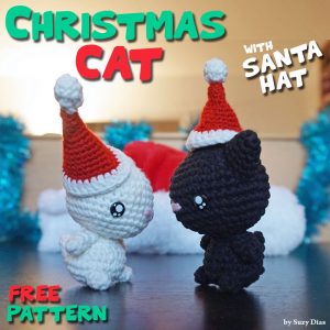 Christmas Cat with a Santa Hat FREE Pattern by Suzy Dias